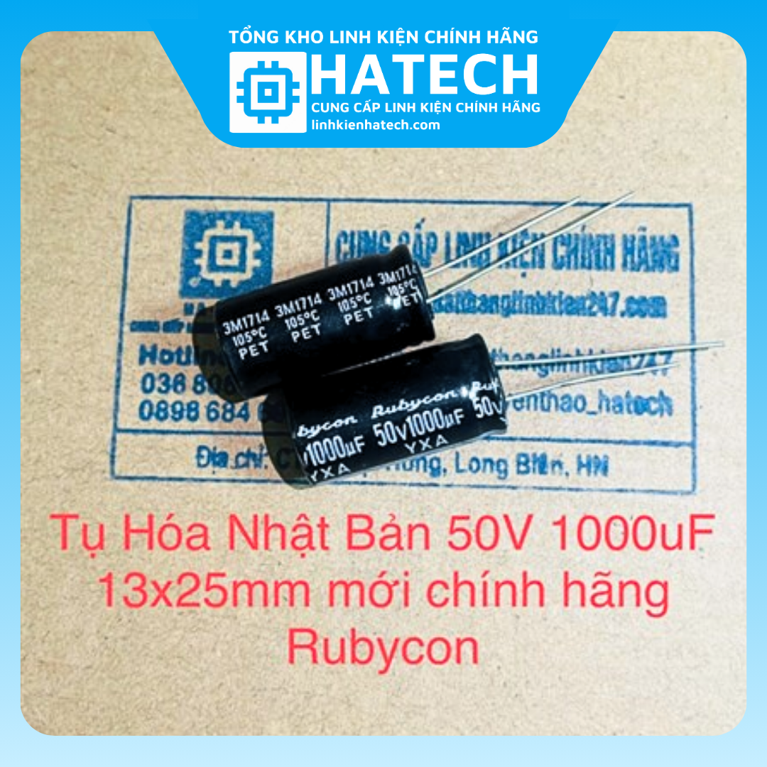 Tụ Hóa Nhật Bản 50V 1000uF 13x25mm mới chính hãng Rubycon, Nichicon