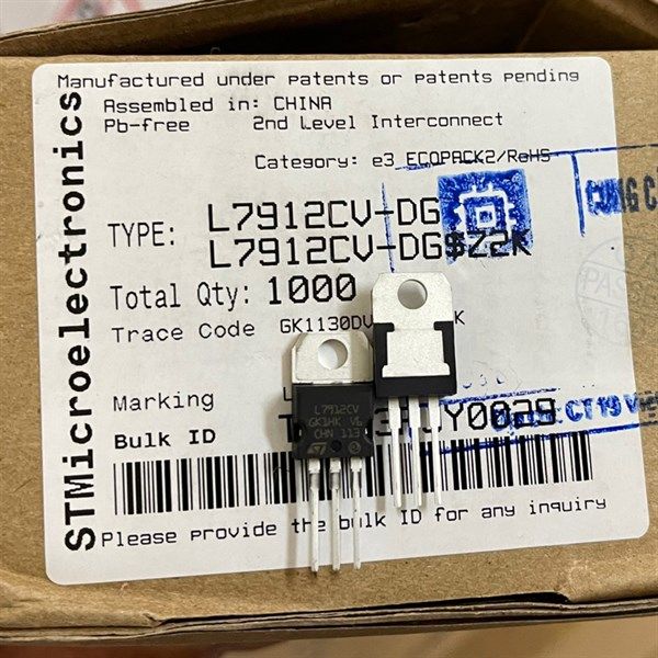 IC Nguồn L7912CV L7912 TO-220 Mới Chính Hãng ST 100%