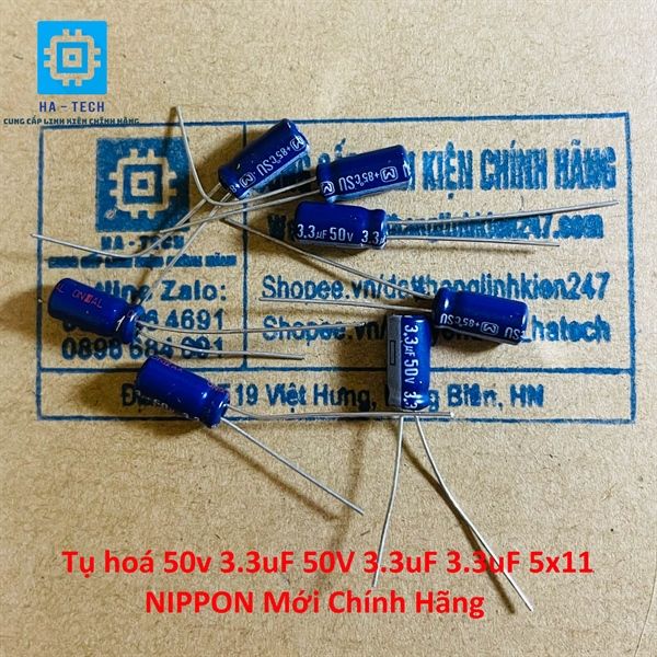 Túi 50 chiếc Tụ hoá 50v 3.3uf 50V 3.3uF 3.3UF 5x11 Nippon Chính hãng m