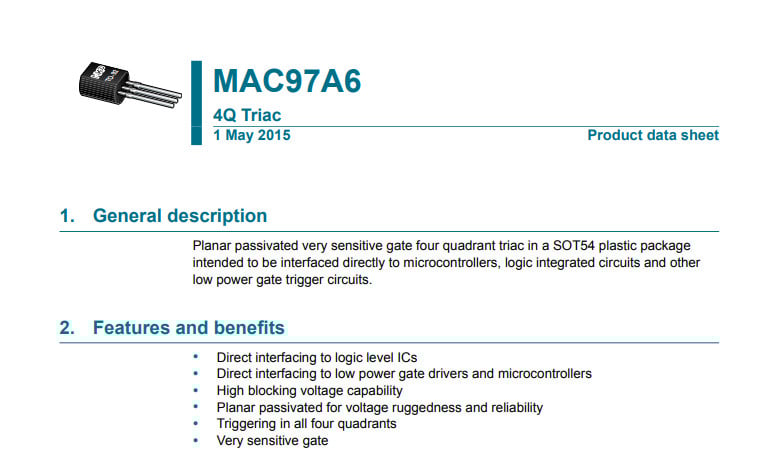 Triac cấp nước xả MAC97A8 97A8 (MAC97A6) dòng 1A