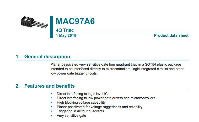 Triac cấp nước xả MAC97A8 97A8 (MAC97A6) dòng 1A