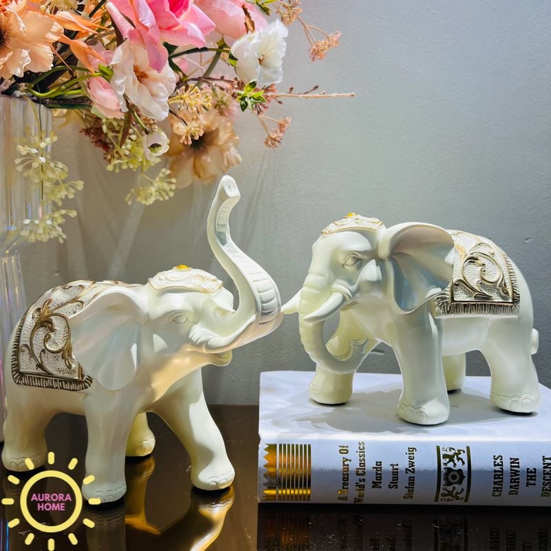 Tượng decor cặp voi trắng Jannina cao cấp - Tượng phong thủy