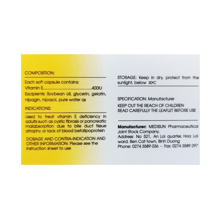 Vitamin E 400IU Me Di Sun - Dùng để điều trị thiếu vitamin E ở người l ...