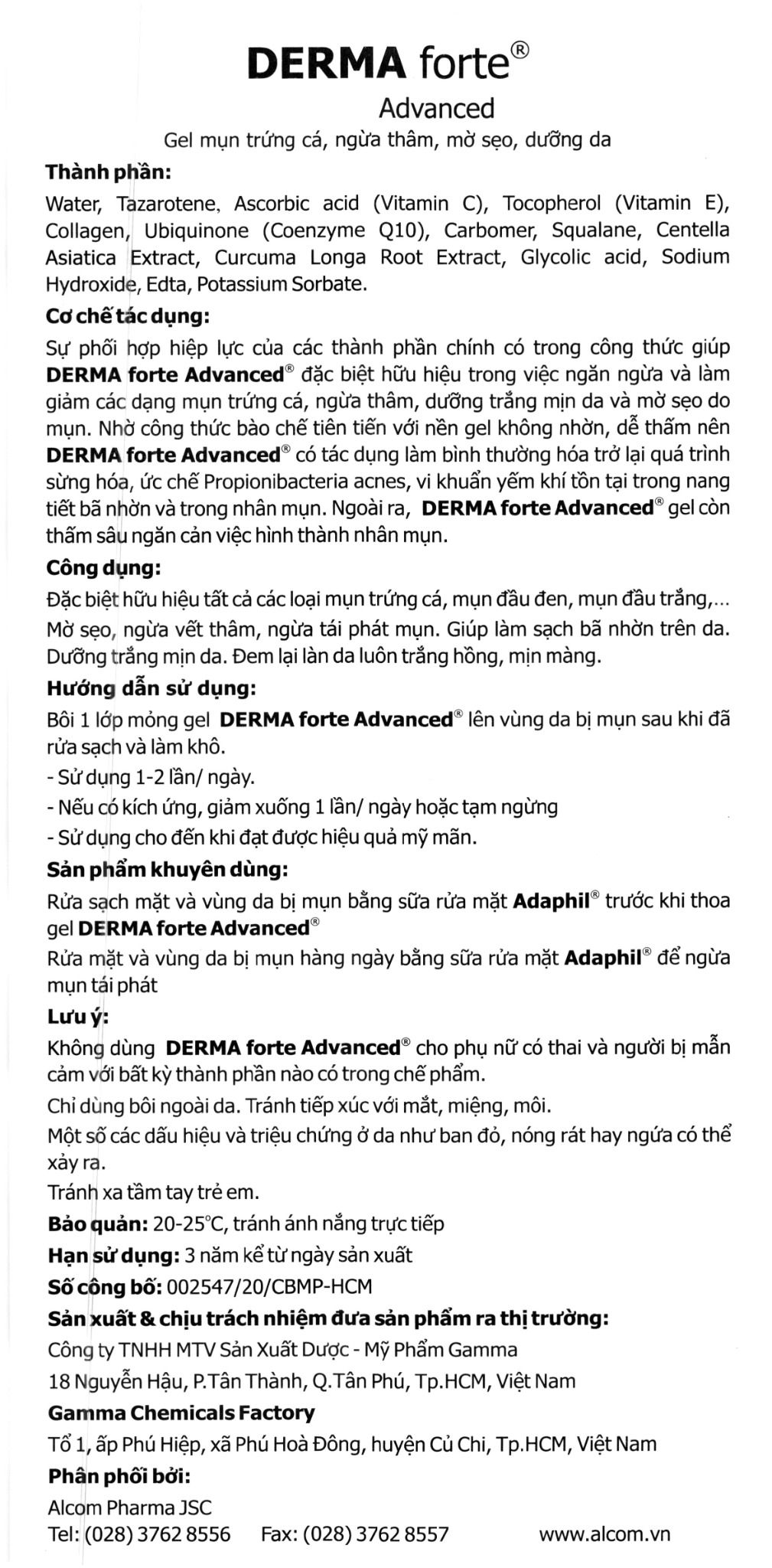 DERMA forte (Advanced) - Gel ngừa mụn, mờ thâm, làm sáng da (Hộp 1 tuý ...