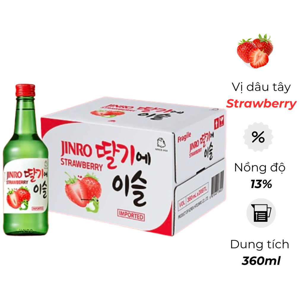 Rượu Soju Hàn Quốc Jinro vị Dâu Tây Strawberry 360ml 20 Chai / Thùng) – Thế Giới Soju