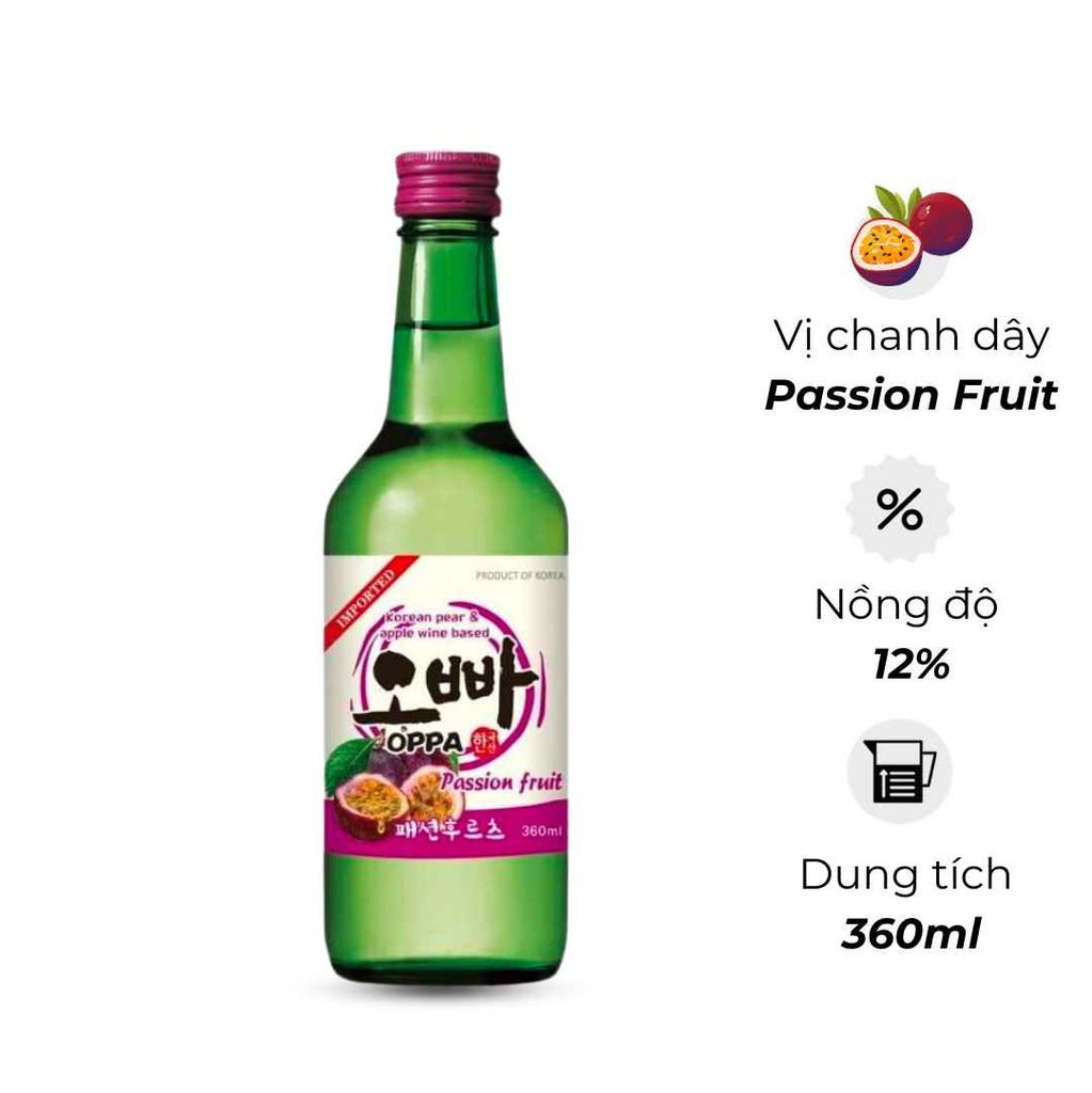 Rượu Soju Hàn Quốc Oppa vị Chanh dây Passion Fruit 360ml - Chính Hãng ...