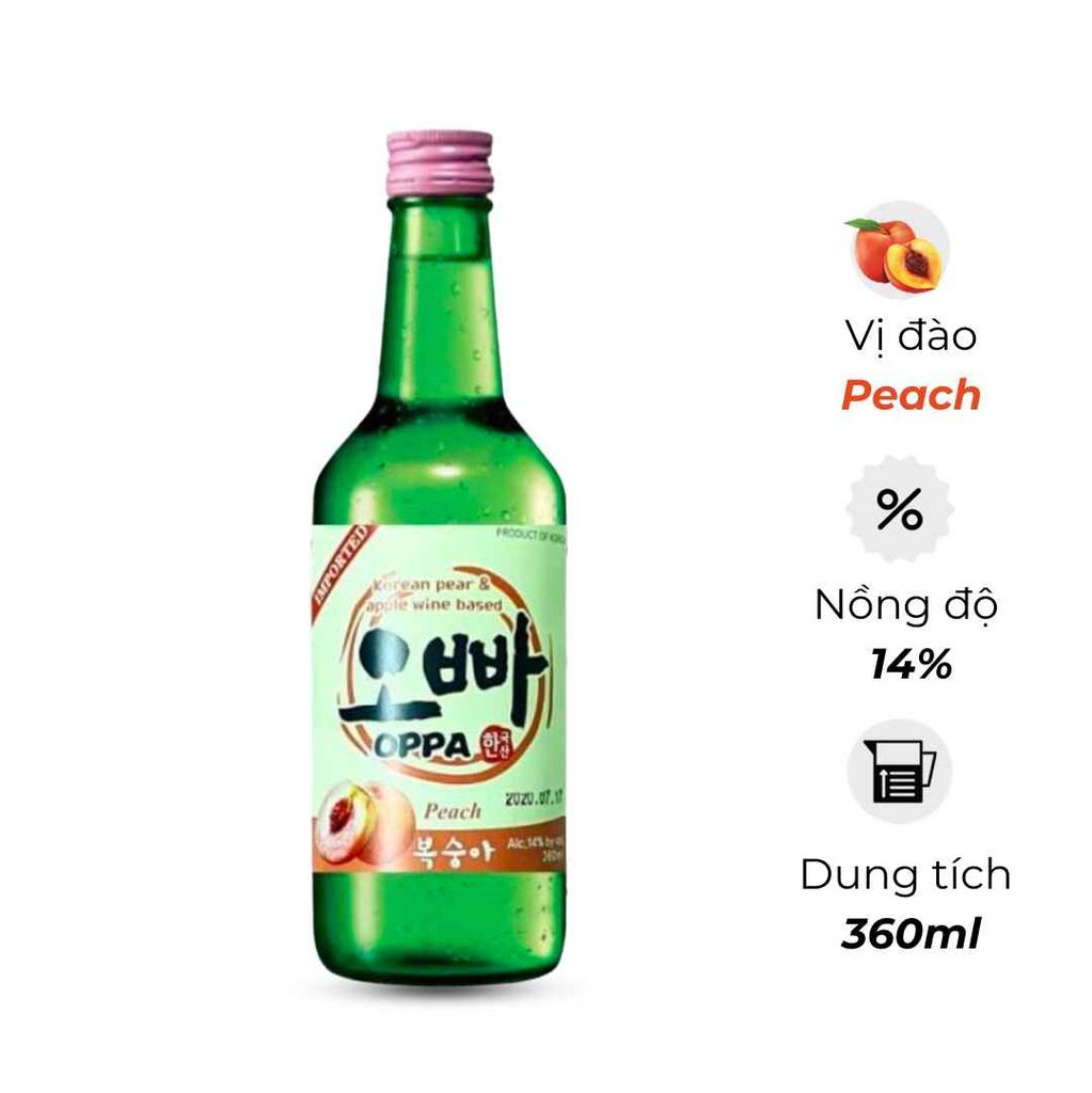 Rượu Soju Hàn Quốc Oppa vị Đào Peach 360ml - Chính Hãng – Thế Giới Soju
