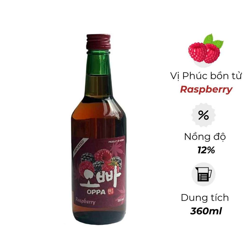 Rượu Soju Hàn Quốc Oppa vị Phúc Bồn Tử Raspberry 360ml - Chính Hãng ...
