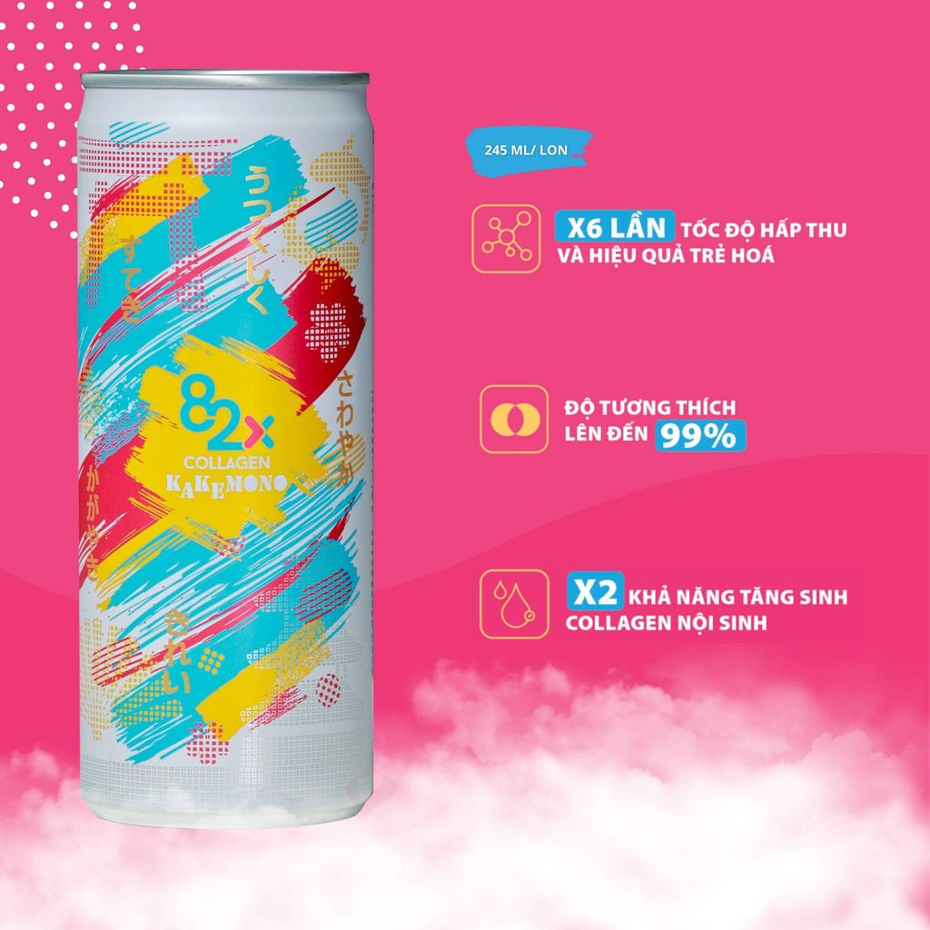 Nước uống Collagen 82X Kakemono Nhật Bản The Pink Collagen Lon 245ml – Cỏ Sáu Lá Specialty