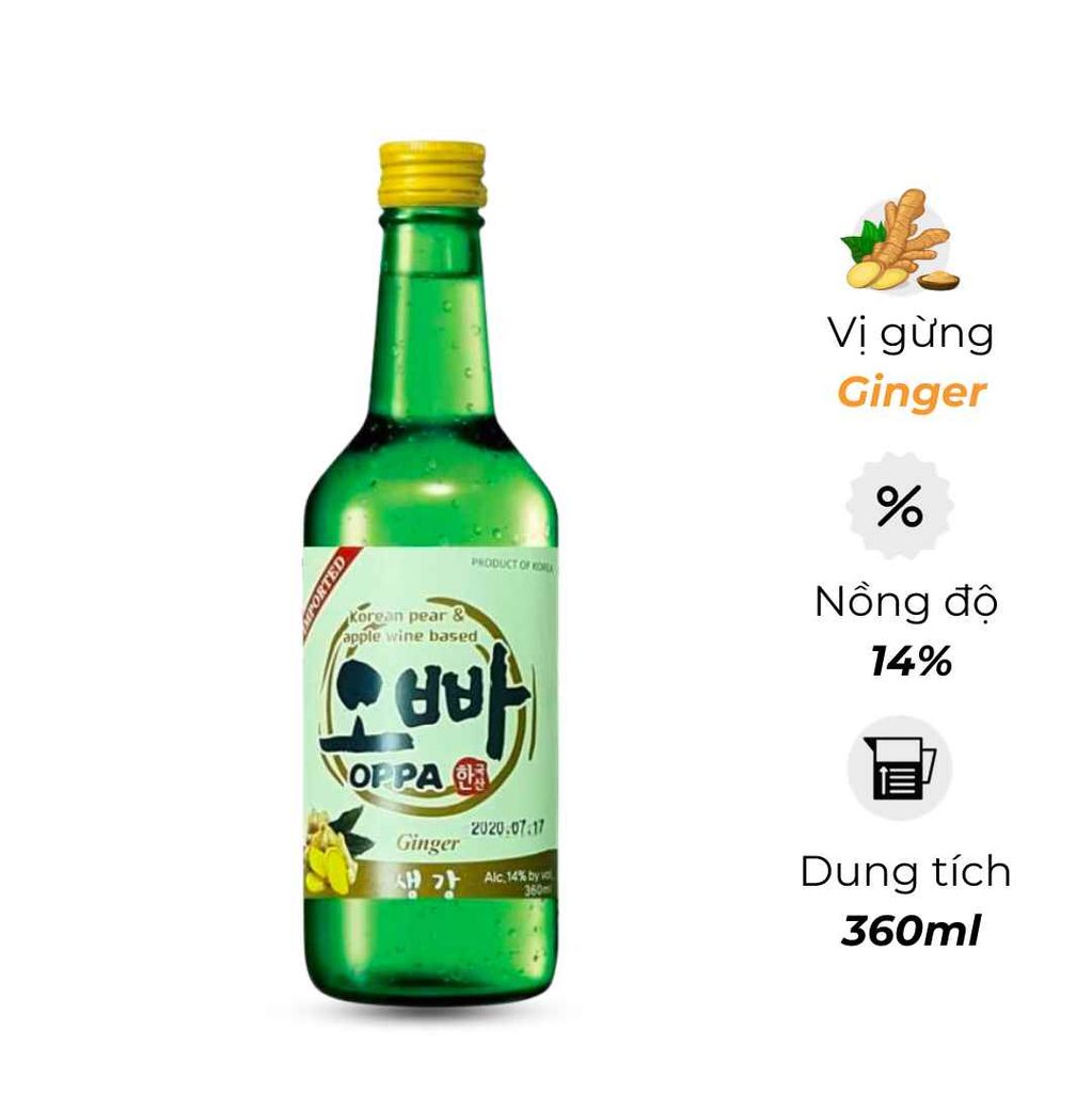 Rượu Soju Hàn Quốc Oppa vị Gừng Ginger 360ml – Cỏ Sáu Lá Specialty