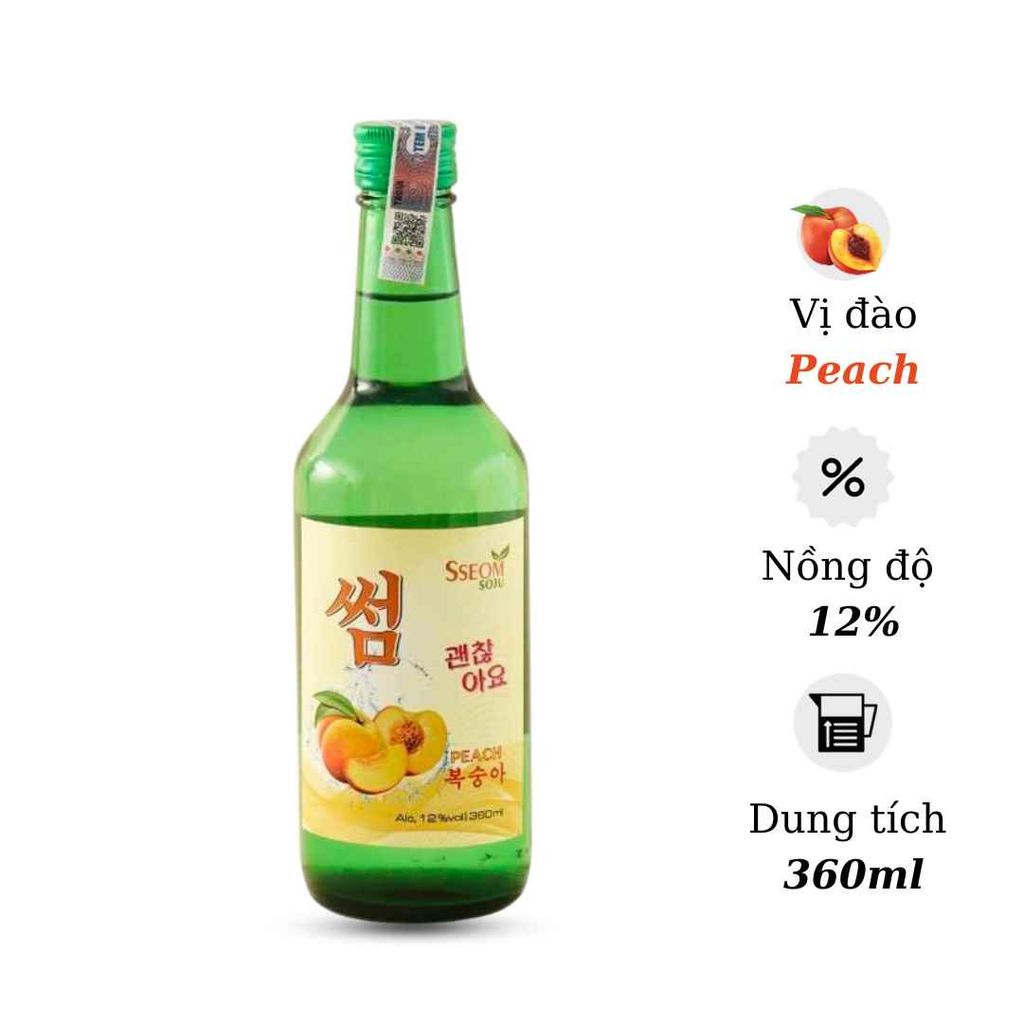 Rượu Soju Sseom vị Đào Peach 360ml - Chính Hãng – Cỏ Sáu Lá Specialty