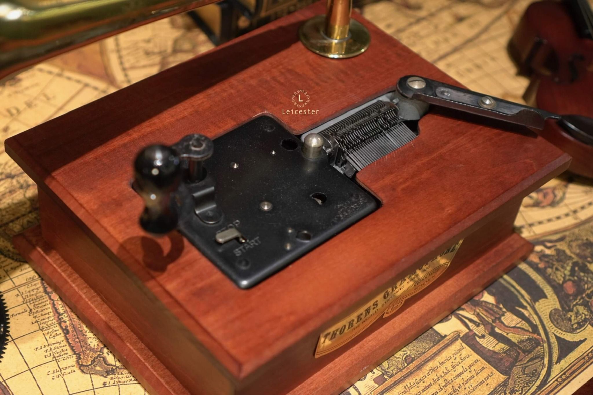 Thorens Gramophone Music Box with Brass Horn Reuge Swiss Movement ...