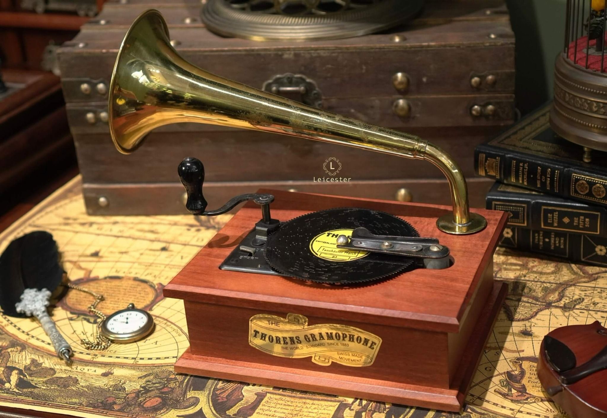 Thorens Gramophone Music Box with Brass Horn Reuge Swiss Movement ...