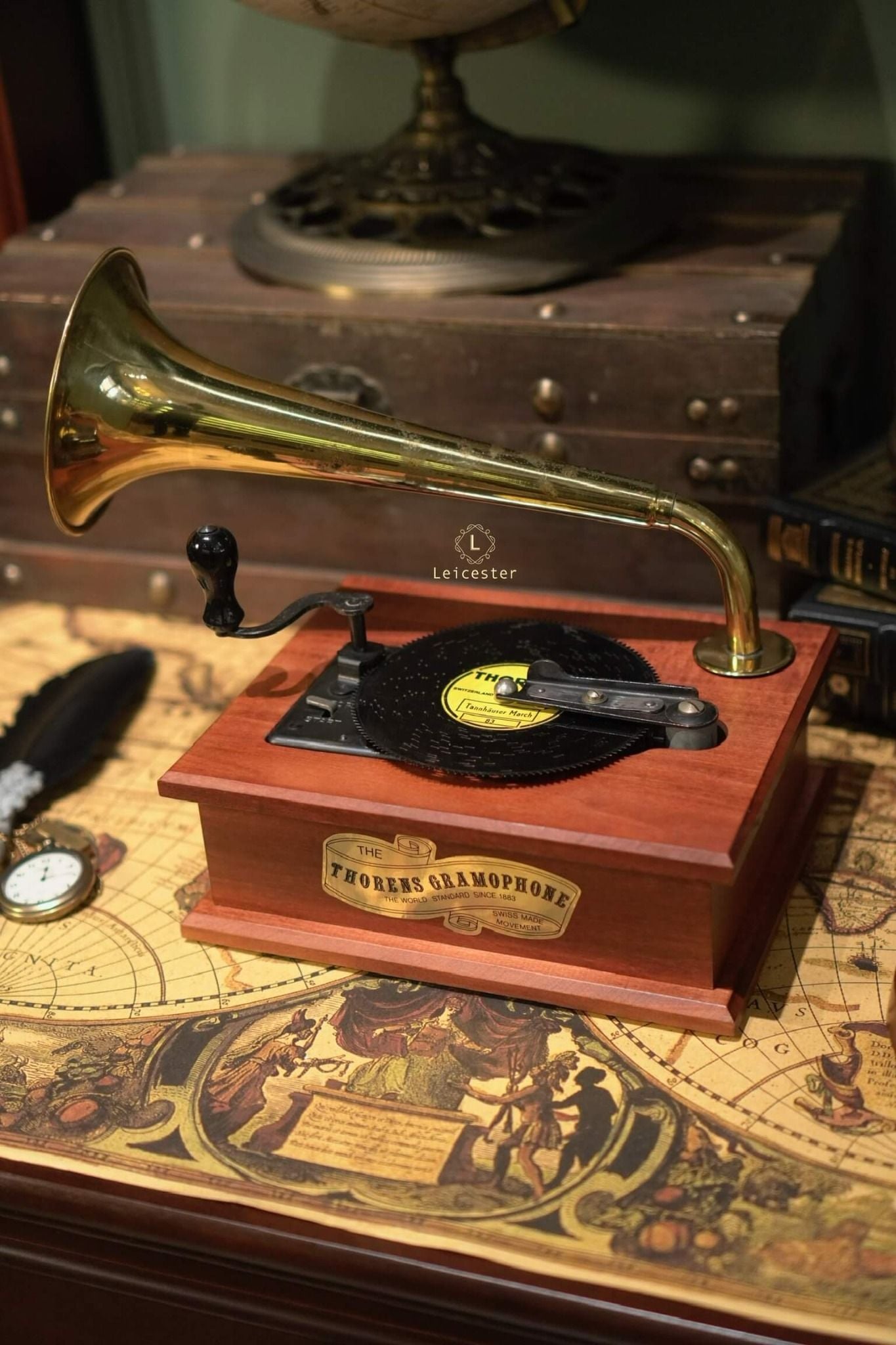 Thorens Gramophone Music Box with Brass Horn Reuge Swiss Movement ...