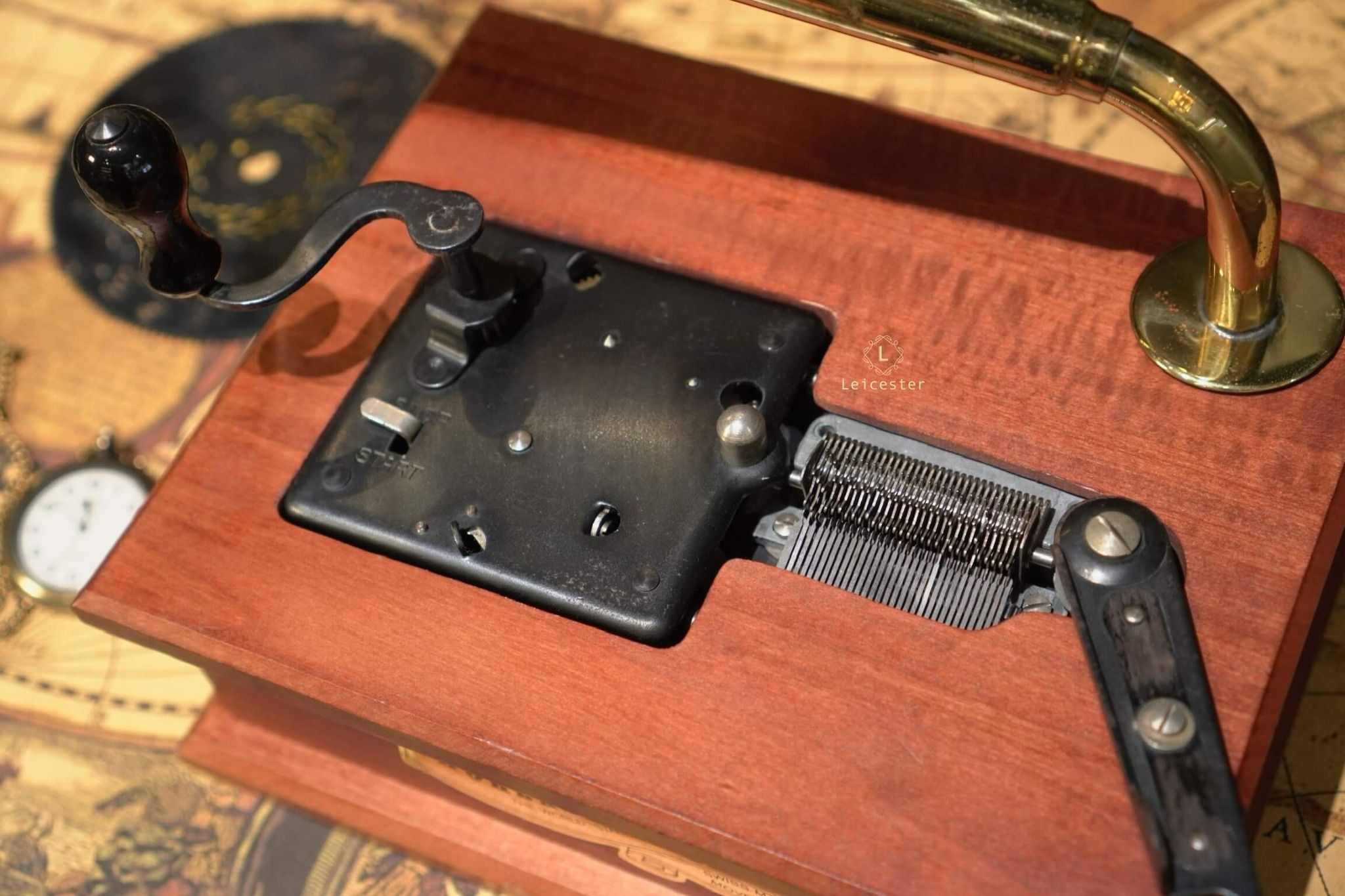 Thorens Gramophone Music Box with Brass Horn Reuge Swiss Movement ...