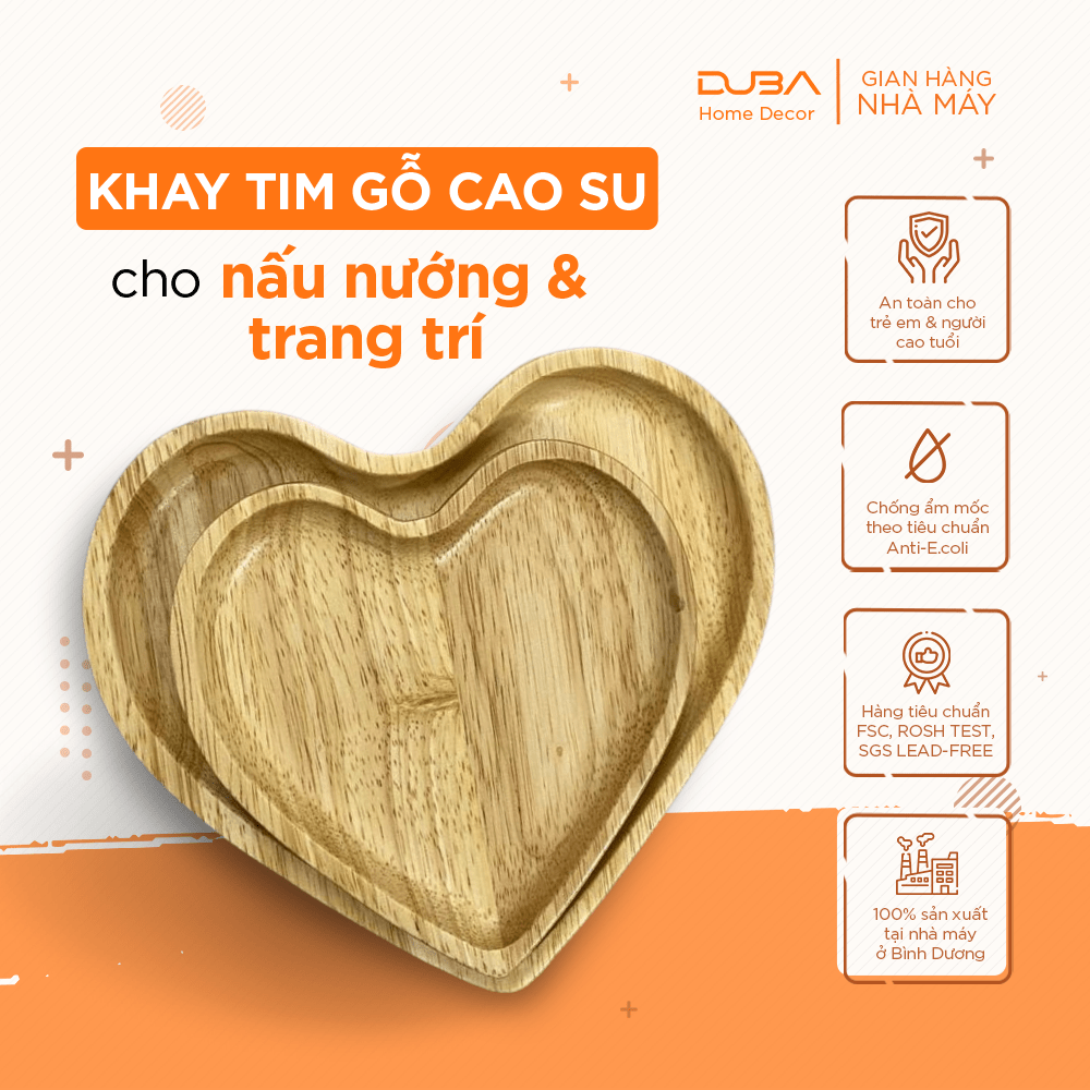 Khay cao su hình trái tim màu tự nhiên size 20x18cm