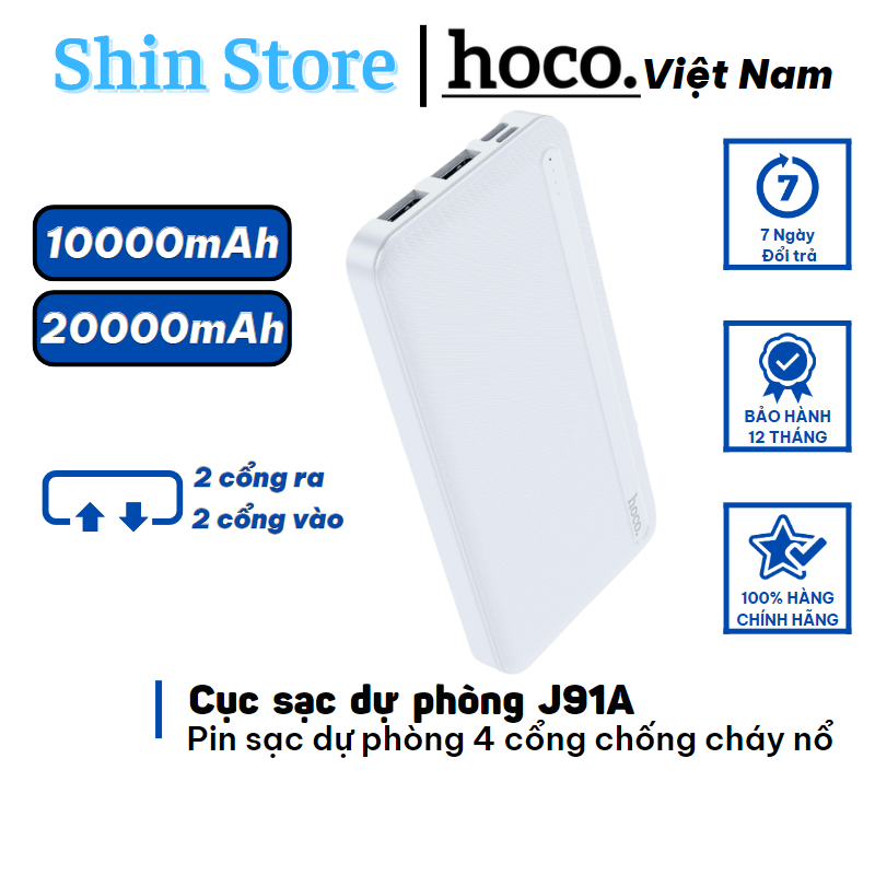 Pin sạc dự phòng Hoco J91 J91A, dung lượng pin 10000-20000mAh Sạc nhan