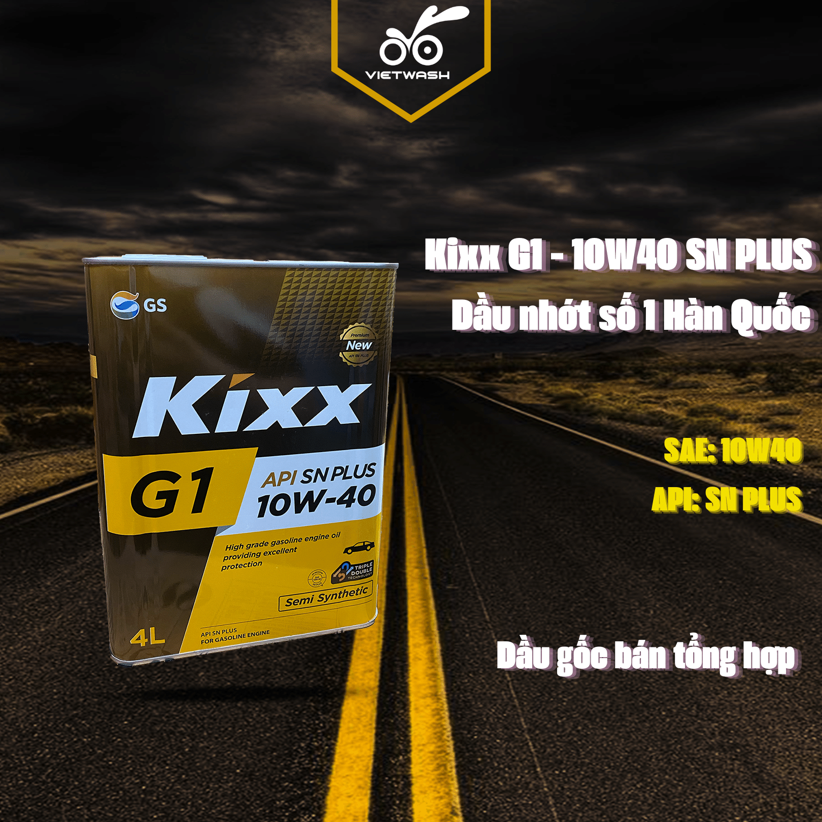 Dầu Nhờn Cao Cấp Động Cơ Xăng Kixx G1 Plus 10W40 - API: SN (4 lít)
