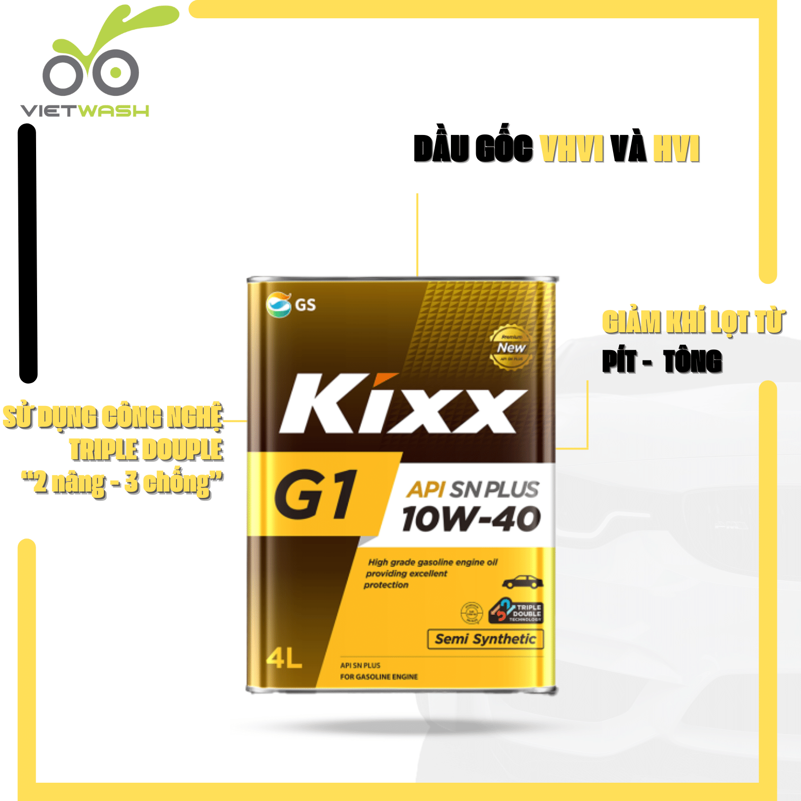 Dầu Nhờn Cao Cấp Động Cơ Xăng Kixx G1 Plus 10W40 - API: SN (4 lít)