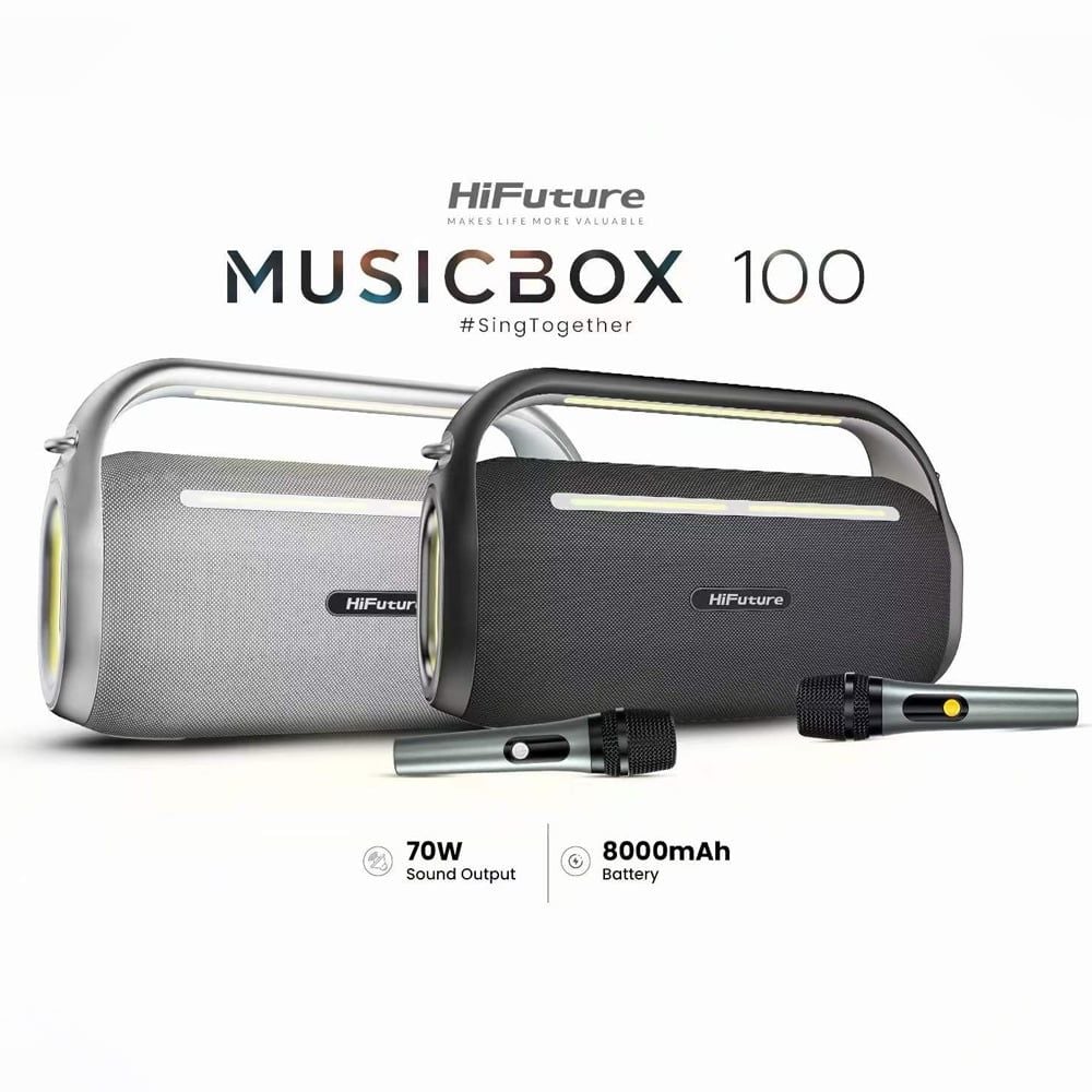 Loa Bluetooth Karaoke HiFuture MusicBox 100 (70W, 8000mAh, kèm 2 Mic) – Promax Studio