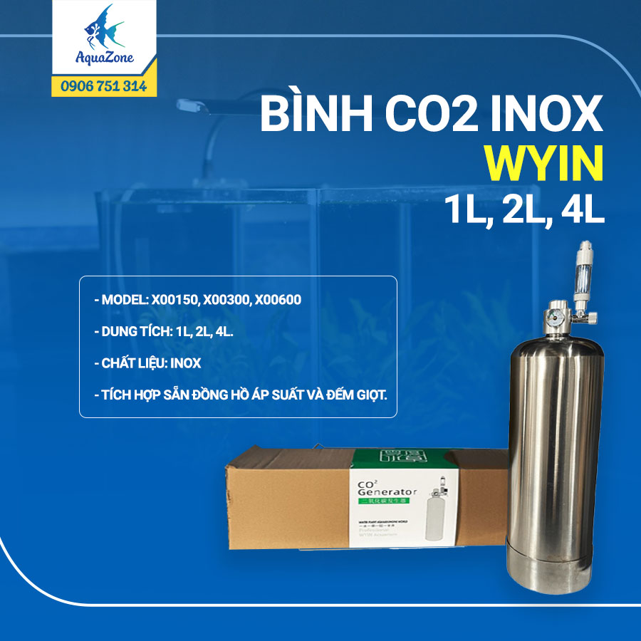 BÌNH CO2 INOX WYIN 1L, 2L, 4L KÈM ĐỒNG HỒ ĐẾM GIỌT - AquaZone - Siêu thị cá cảnh