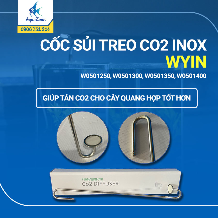 Cốc sủi treo CO2 inox Wyin - AquaZone - Siêu thị cá cảnh
