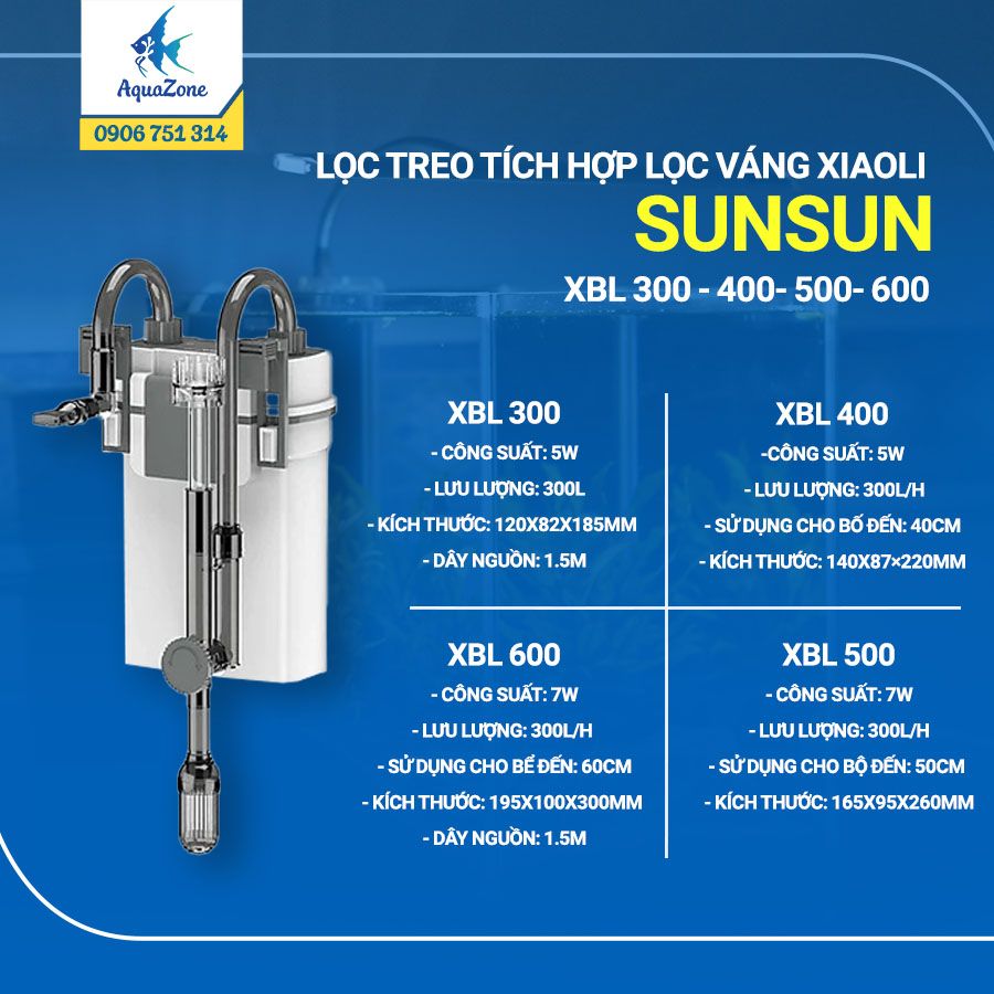 Lọc treo tích hợp lọc váng Xiaoli SUNSUN XBL cao cấp (300 | 400 | 500 ...