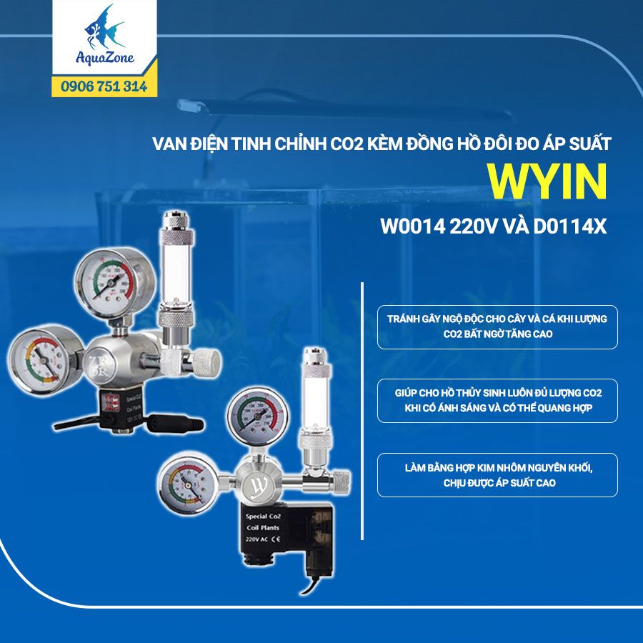 VAN ĐIỆN TINH CHỈNH CO2 KÈM ĐỒNG HỒ ĐÔI ĐO ÁP SUẤT WYIN [W0014 220V và ...