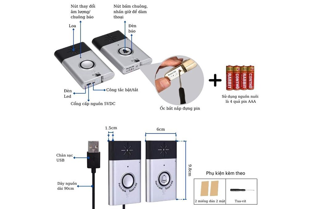 Chuông cửa không dây đàm thoại 2 chiều Intercom Doorbell H6