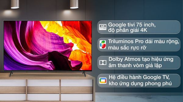 Google Tivi Sony 4K 75 inch KD-75X80K [75X80K] Giá Rẻ