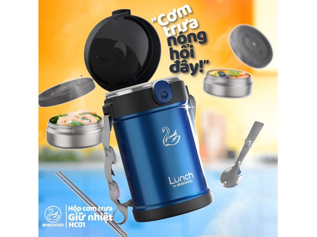Hộp cơm giữ nhiệt 2GOOD Lunch Box HC01 (2 lít) - Kèm muỗng và đũa inox