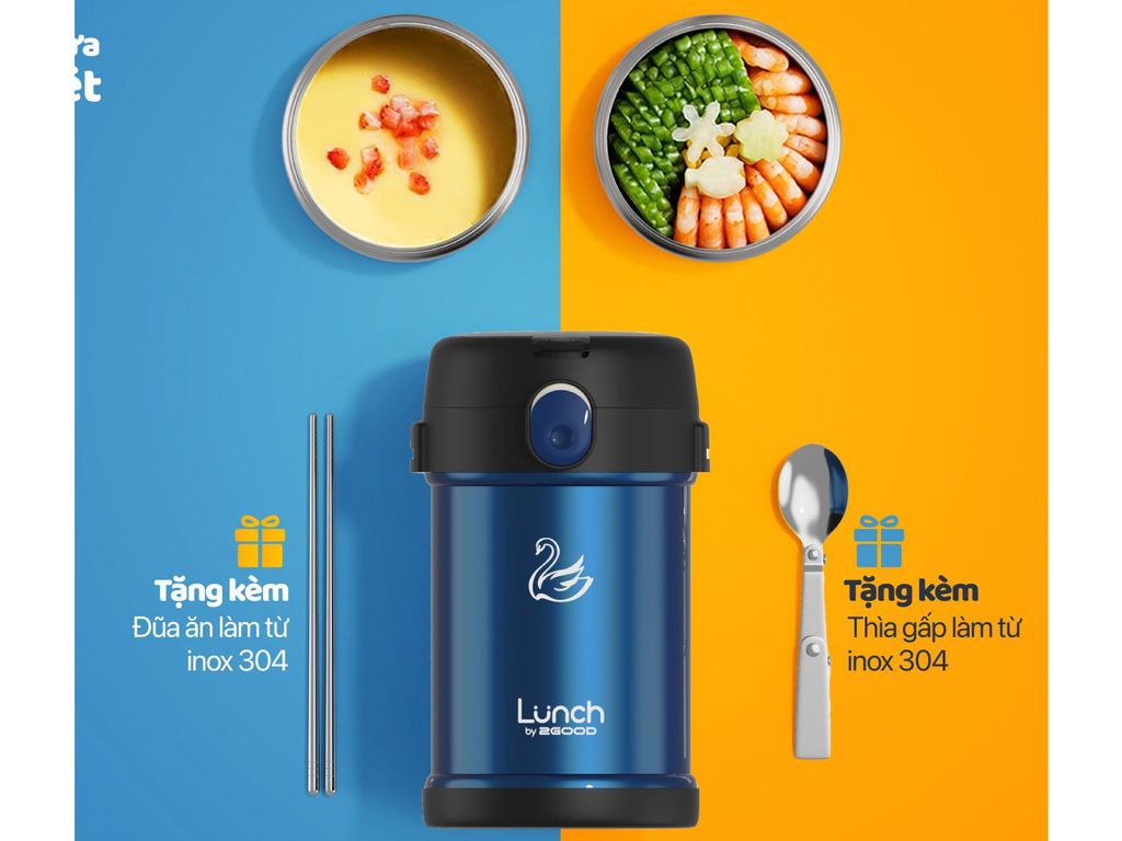 Hộp cơm giữ nhiệt 2GOOD Lunch Box HC01 (2 lít) - Kèm muỗng và đũa inox