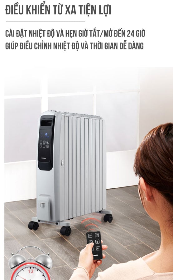 Máy sưởi dầu điện tử 10 thanh Roler RH-2119A (Có điều khiển từ xa)