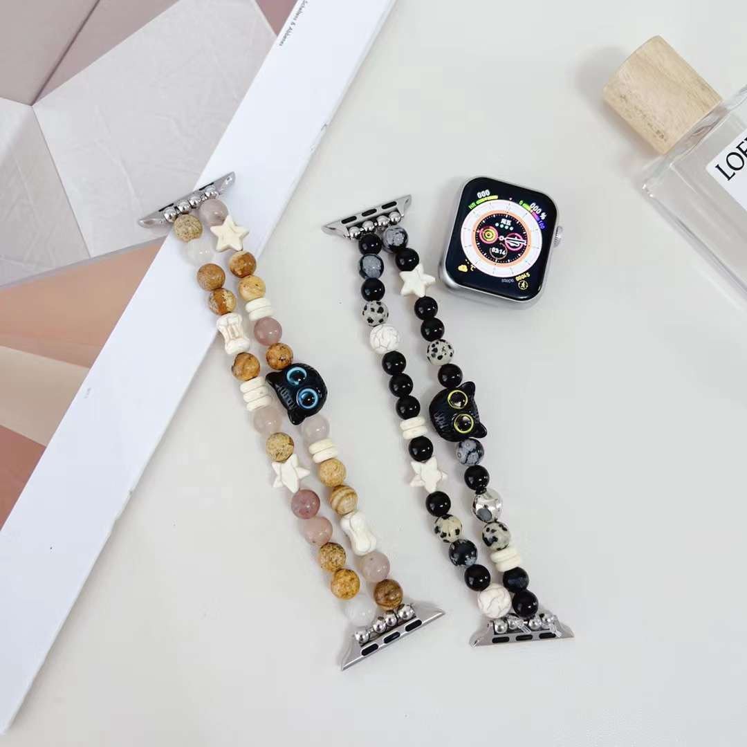 Dây Apple Watch Charm Mèo đen sỏi đá dây rút