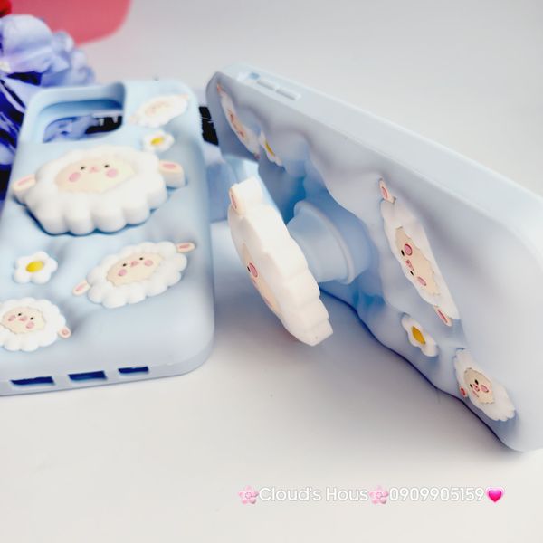Case Ốp điện thoại iPhone Cừu Xanh - Sheep Su dẻo 3D Nổi Popsocket chố