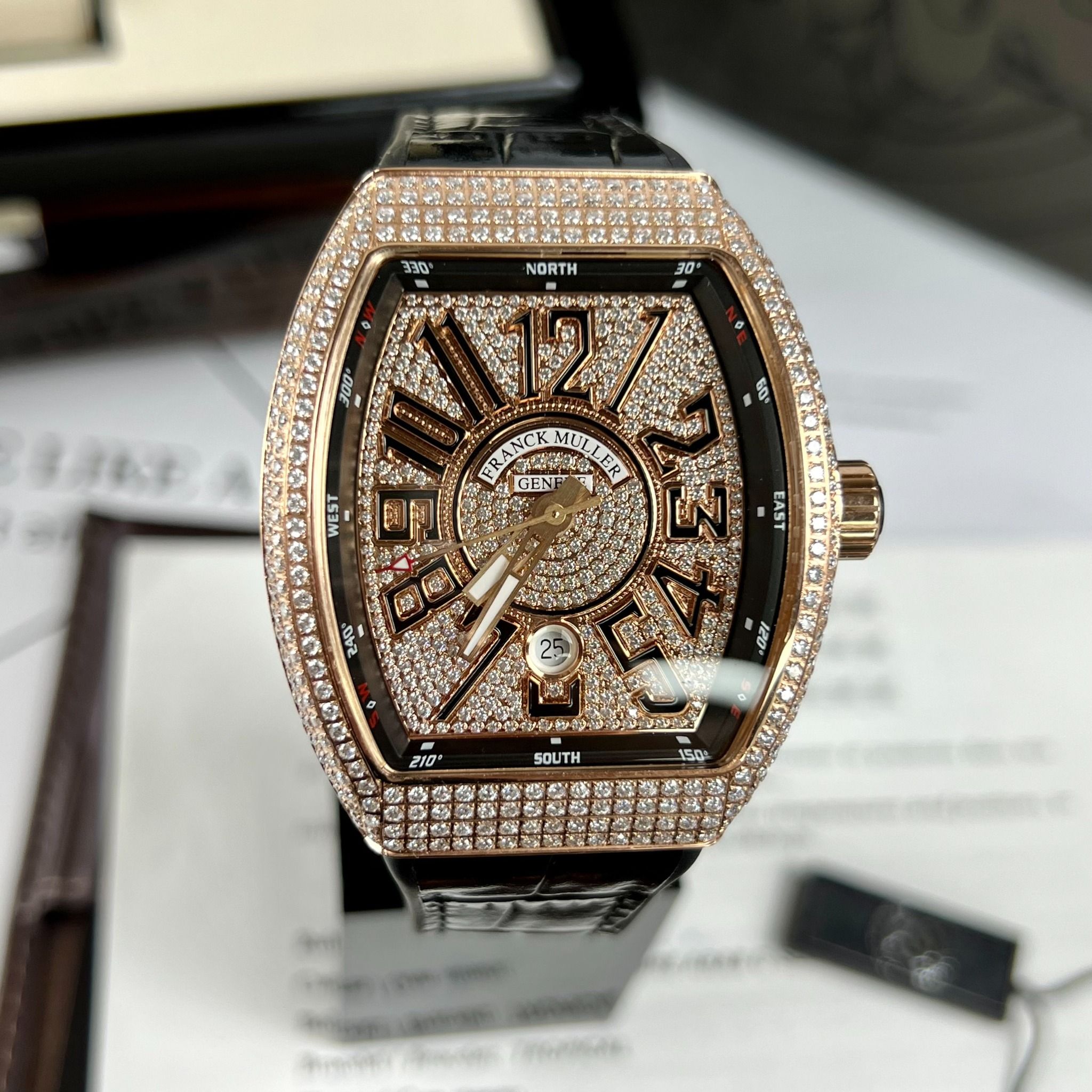 Franck Muller V45 ABF vàng đen lên kim Moisanite full– Toretto Store