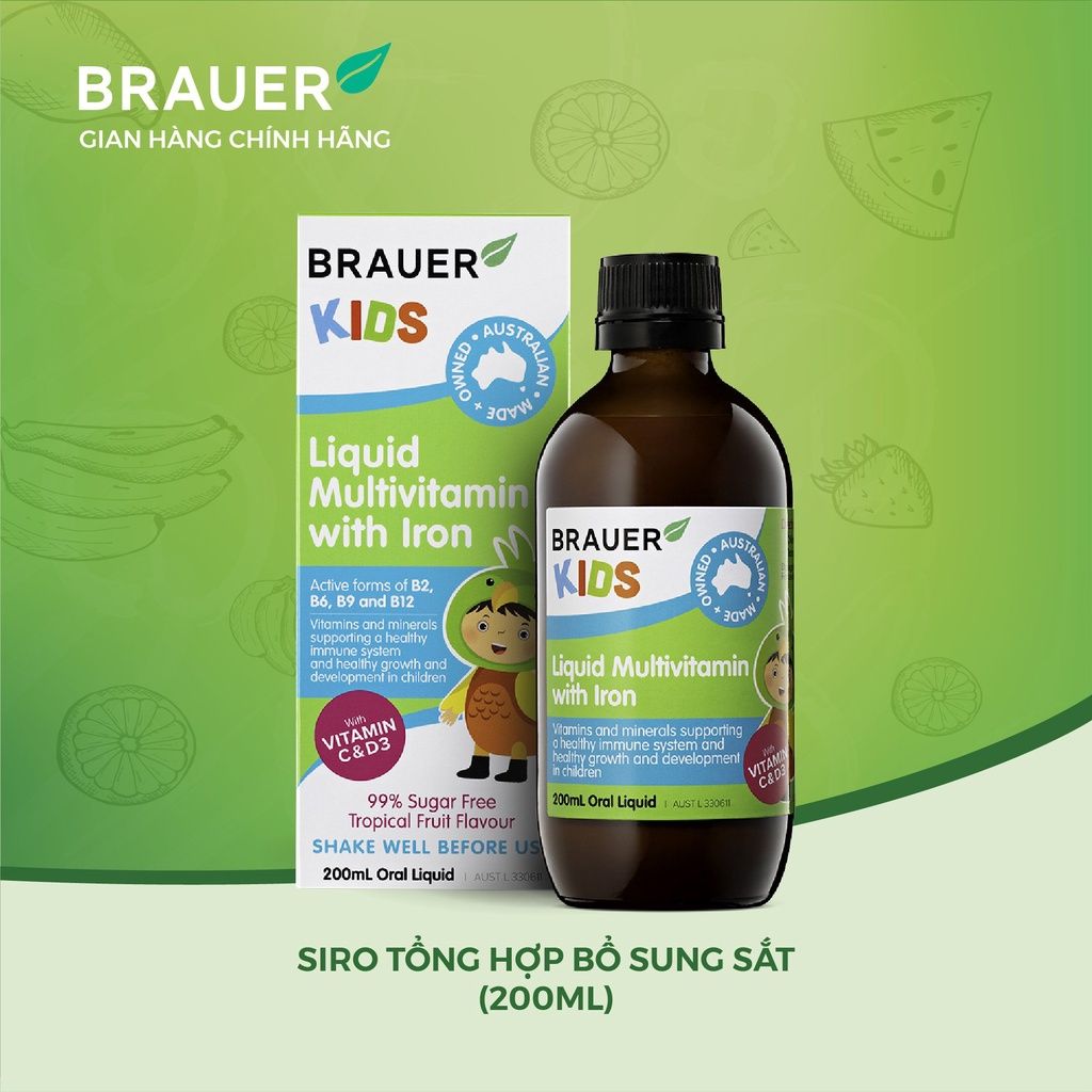 Siro BRAUER Kids Liquid Multivitamin With Iron - Vitamin bổ sung Sắt ...