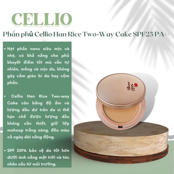 Phấn Phủ Siêu Mịn Cellio Han Rice Two-Way Cake SPF25 PA++ – Amok.Beauty