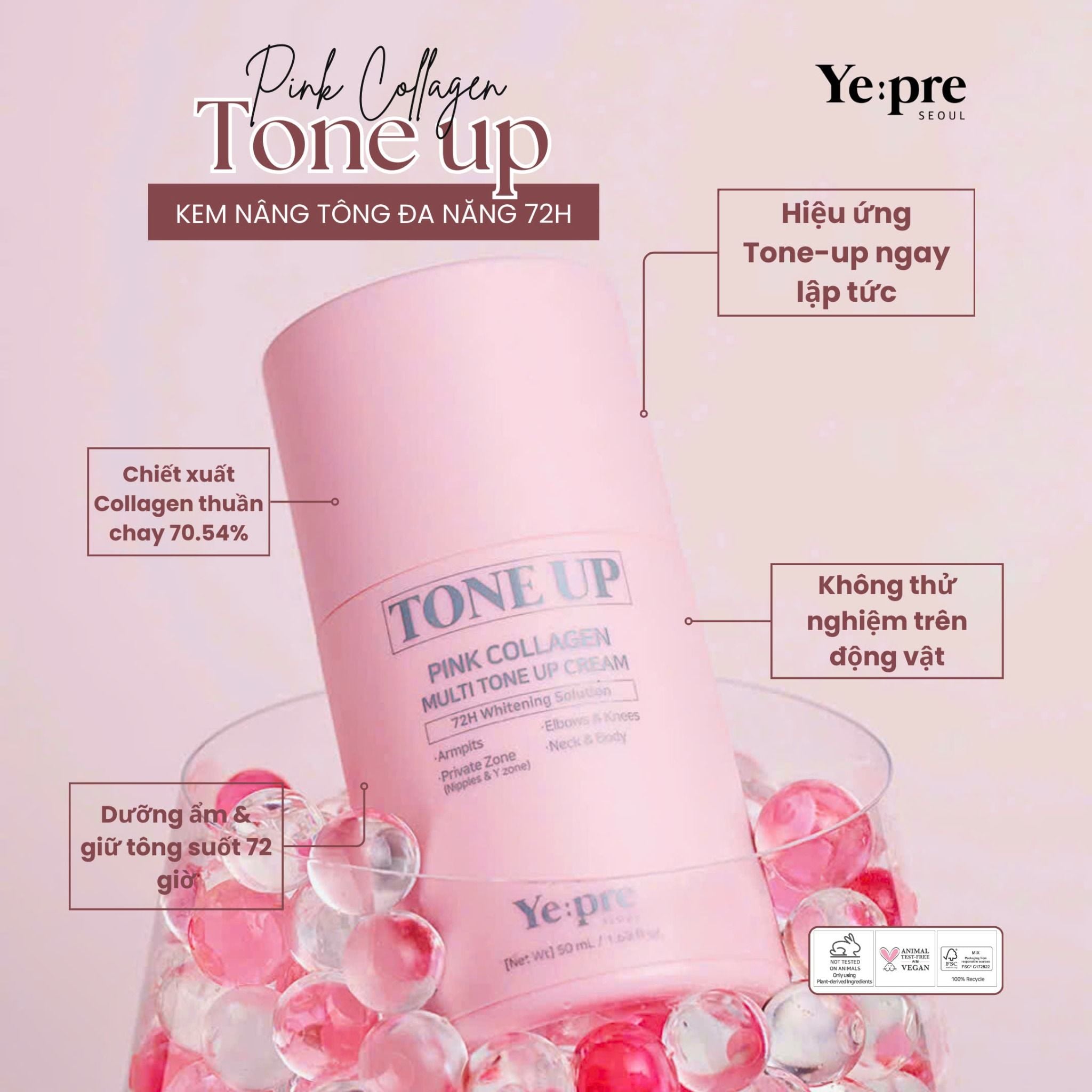 Ye:pre Pink Collagen Multi Tone Up Cream – Kem Dưỡng Nâng Tông Da Tức ...
