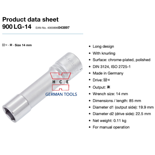 ĐẦU TUÝP LỤC GIÁC THÉP TRẮNG 1/2'' 14MM HAZET 900LG-14 – germantools