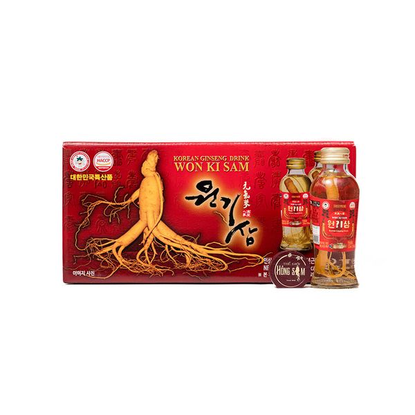 Nước Hồng Sâm Hàn Quốc Dạng Chai Có Củ Won Ki Sam Hộp 10 Chai x 120ml