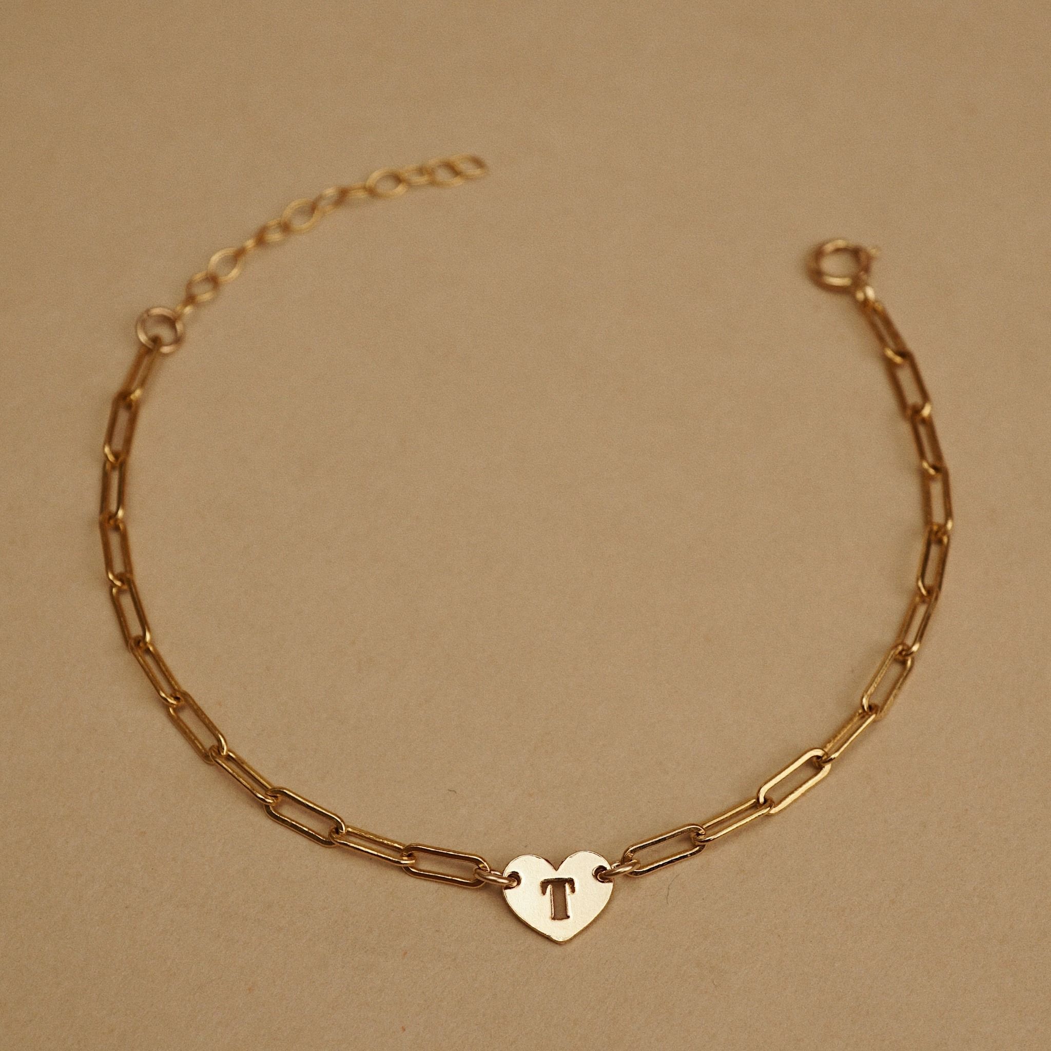 HEART LETTER LINK RECTANGLE CHAIN BRACELET S A T E L L I T E