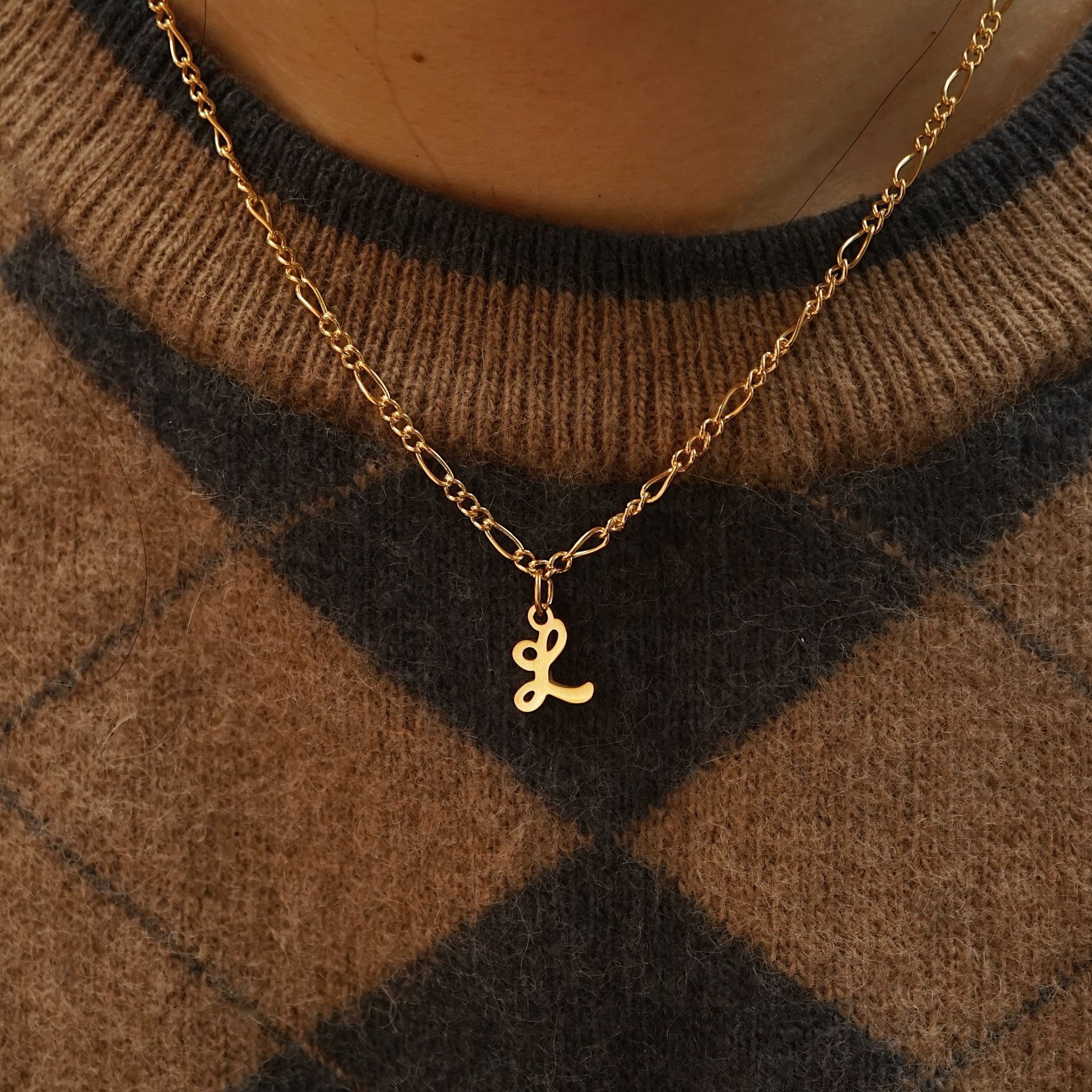 BOLD SCRIPT LETTER FIGARO NECKLACE S A T E L L I T E