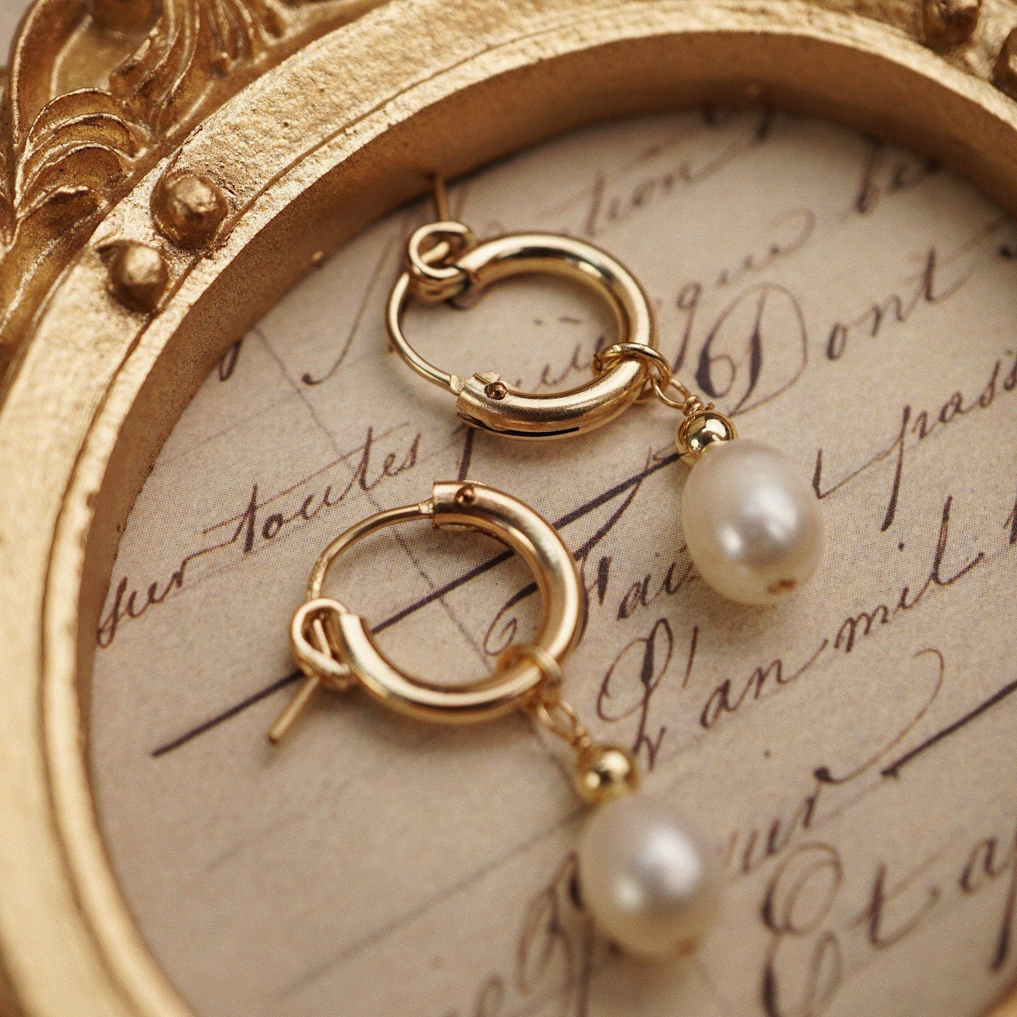 PEARL BEADED BOLD HOOP EARRINGS S A T E L L I T E