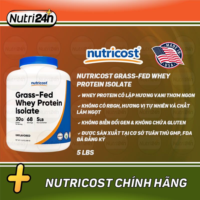 NUTRICOST GRASS FED WHEY PROTEIN ISOLATE 5LBS – DINH DƯỠNG CHO MỖI NGÀY NUTRICOST GRASS FED WHEY PROTEIN ISOLATE 5LBS – DINH DƯỠNG CHO MỖI NGÀY
