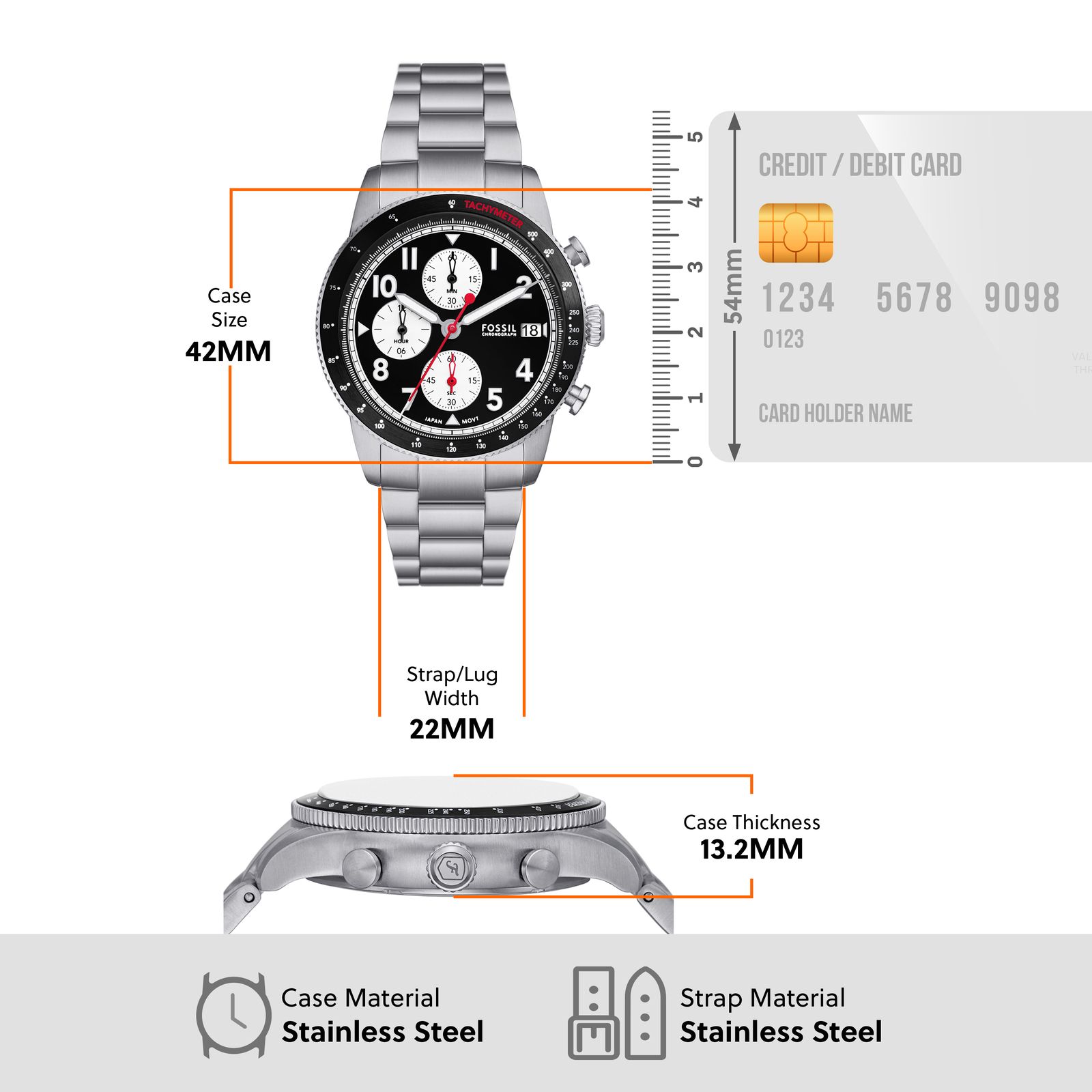 Đồng hồ nam Fossil SPORT TOURER FS6045 Chronograph, mặt số 42mm, dây t ...