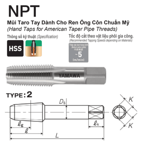 Mũi taro ren ống hệ Inch NPT Yamawa NPT 1/4-18 – Thiết bị cầm Tay Nguyên Khuê