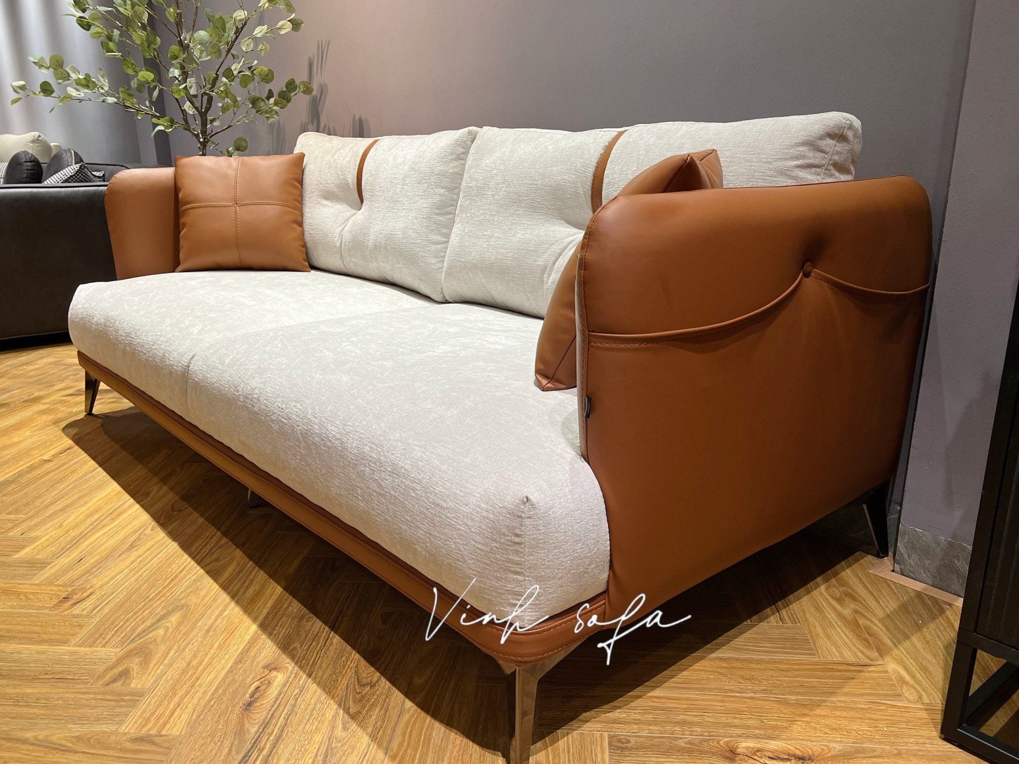 SOFIA - Sofa văng bọc nỉ trượt nước kết hợp da Microfiber cho phòng kh – VINH SOFA