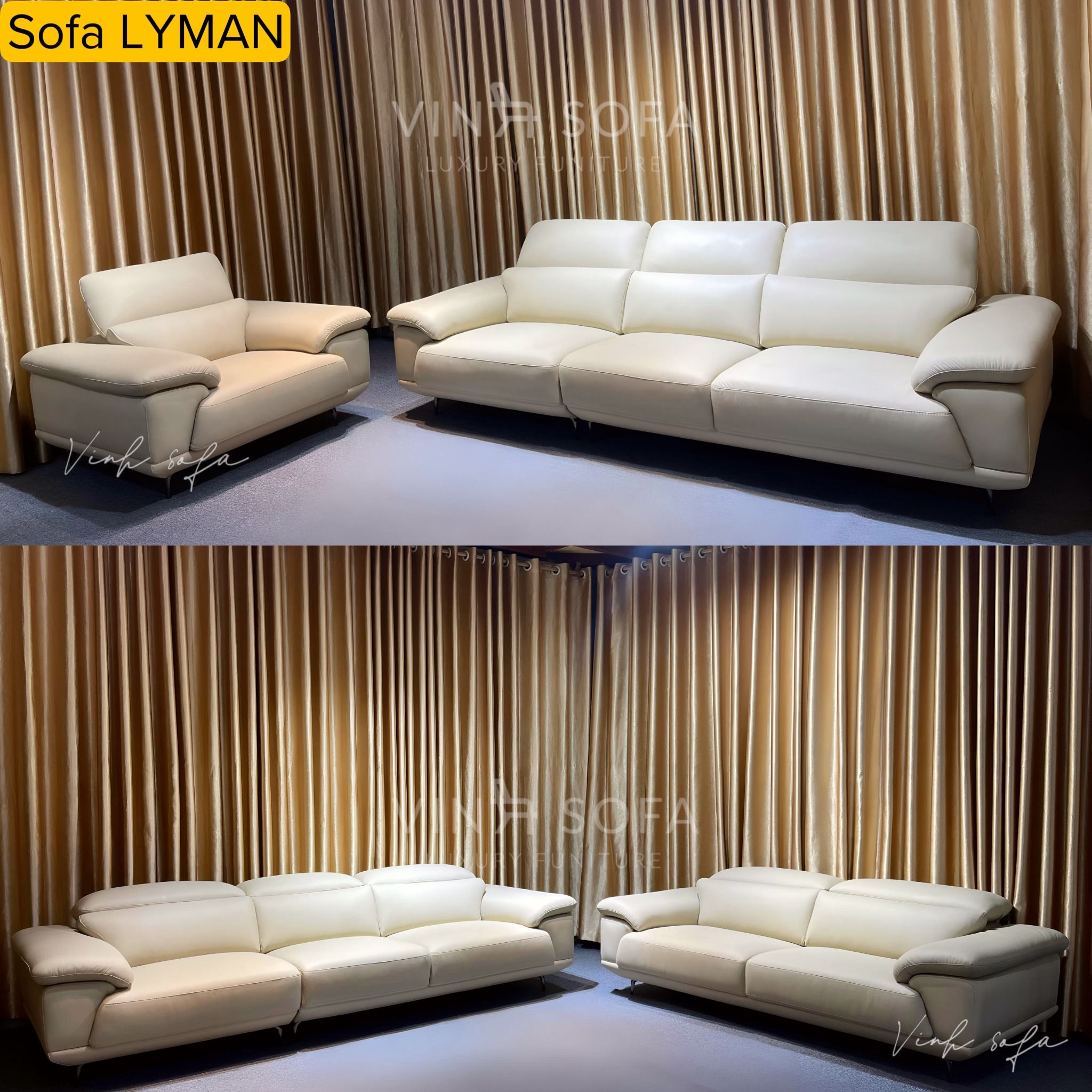 LYMAN - Bộ sofa 1,2,3 bọc da bò Linea Mastrotto thượng hạng – VINH SOFA