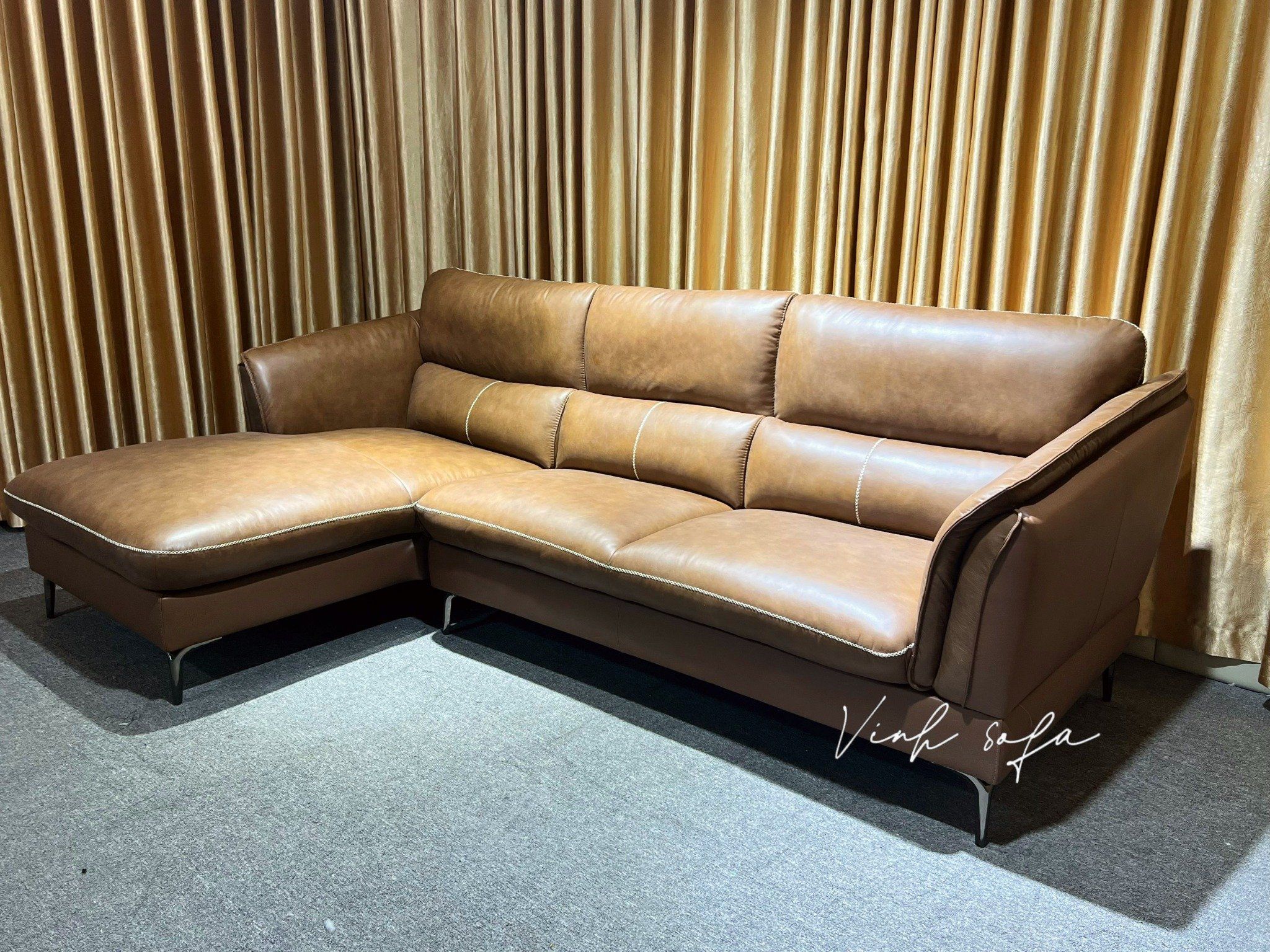VENICE - Sofa góc bọc da bò GreenMoss tiếp xúc bề mặt – VINH SOFA